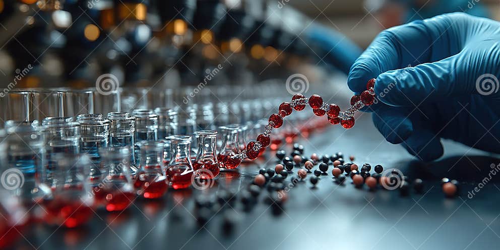 Researcher Conducts Experiments with Molecular Models and Colorful ...