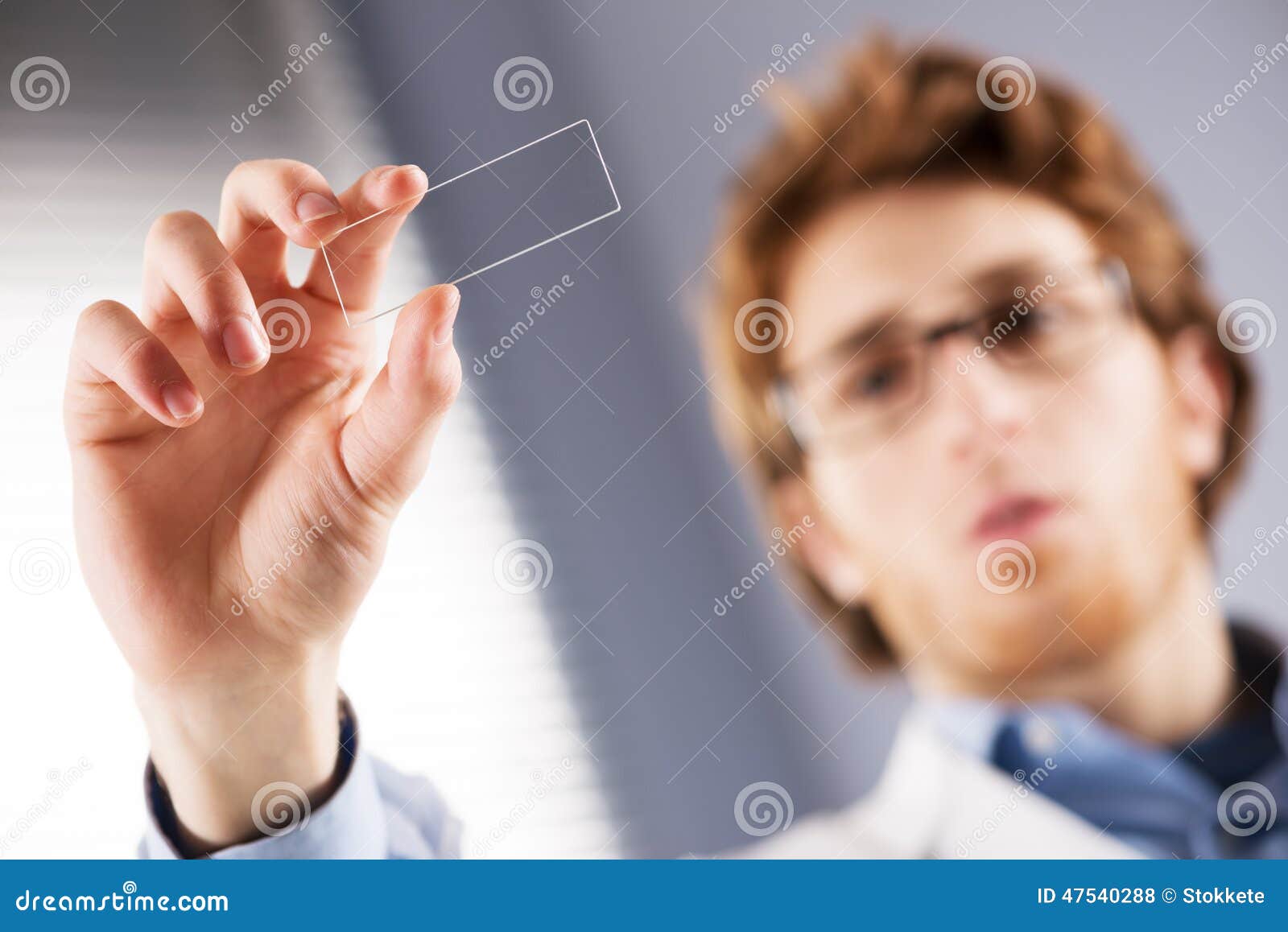 Researcher Holding Microscope Slide Stock Photo - Image of chemistry ...