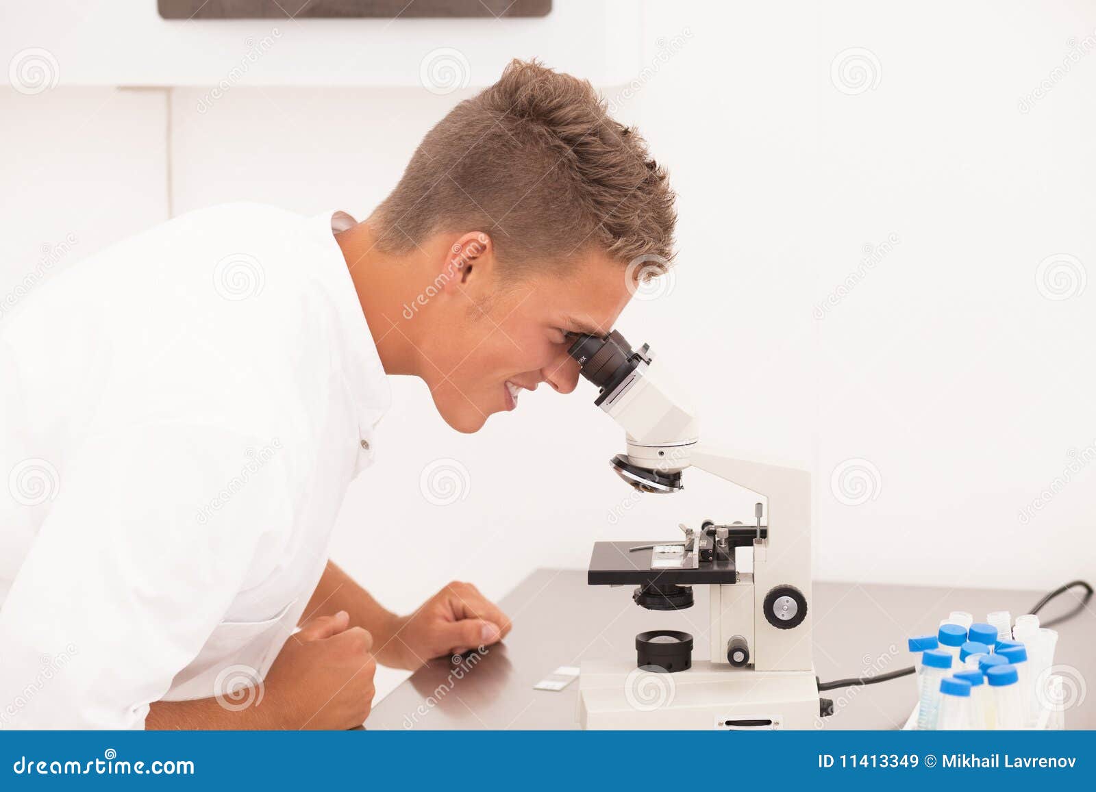 Researcher with microscope stock image. Image of researcher - 11413349