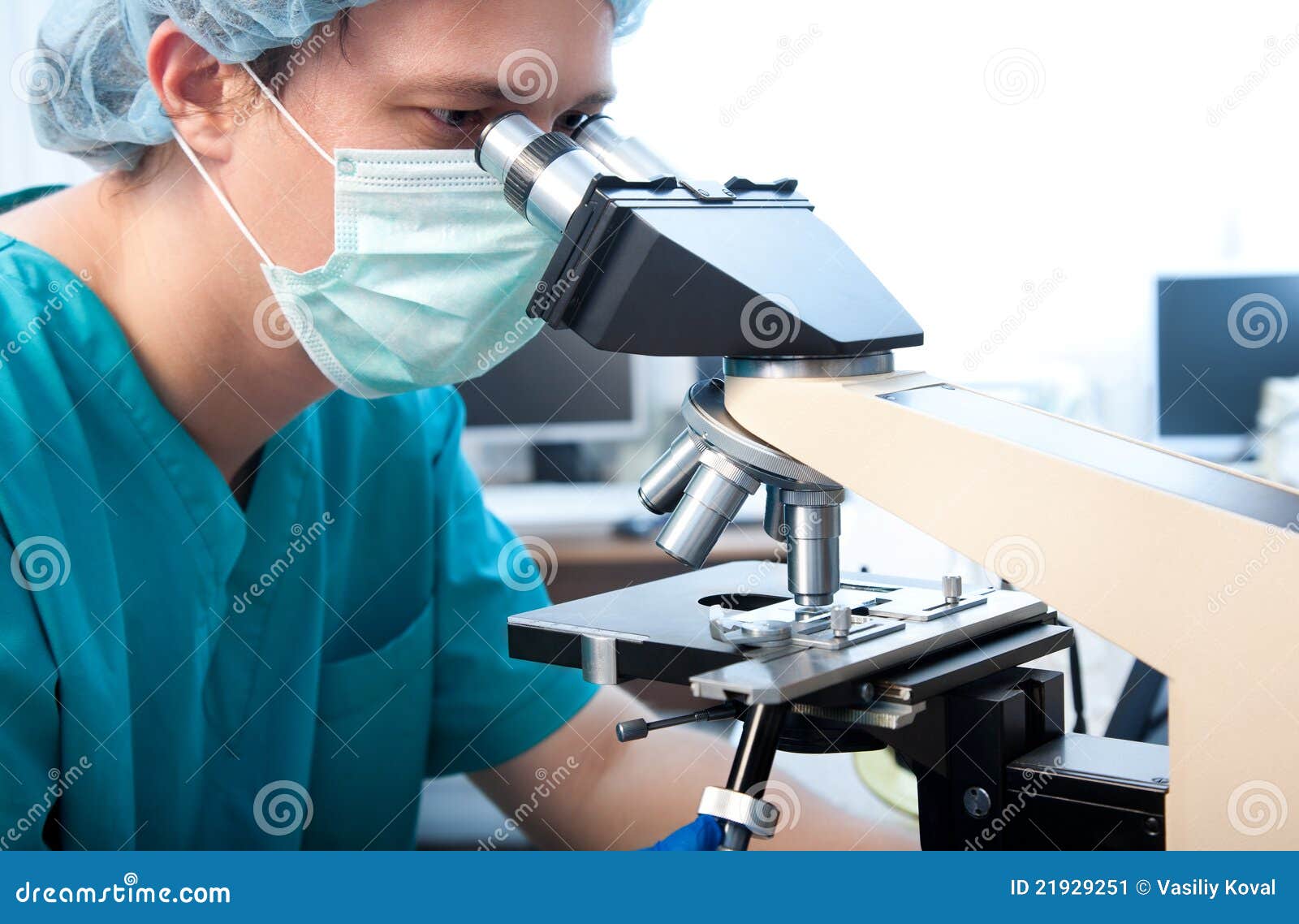 Researcher with microscope stock image. Image of research - 21929251