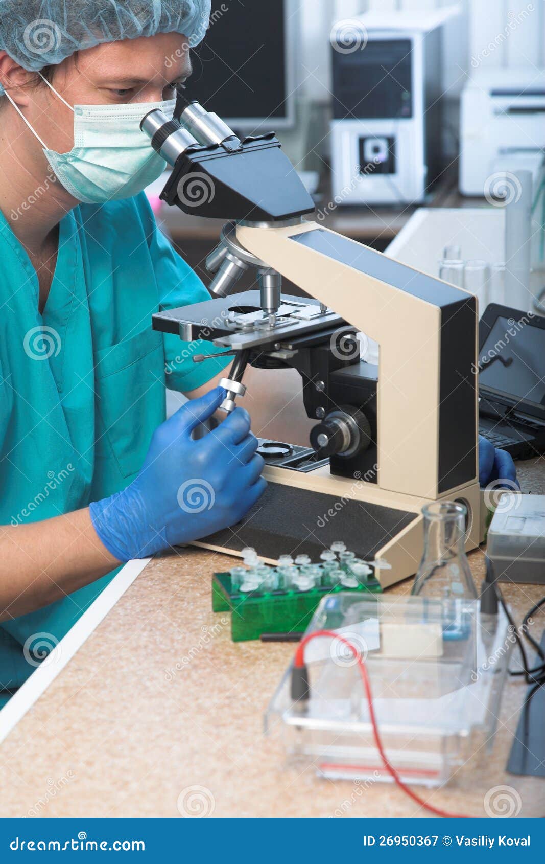 Researcher with microscope stock image. Image of test - 26950367
