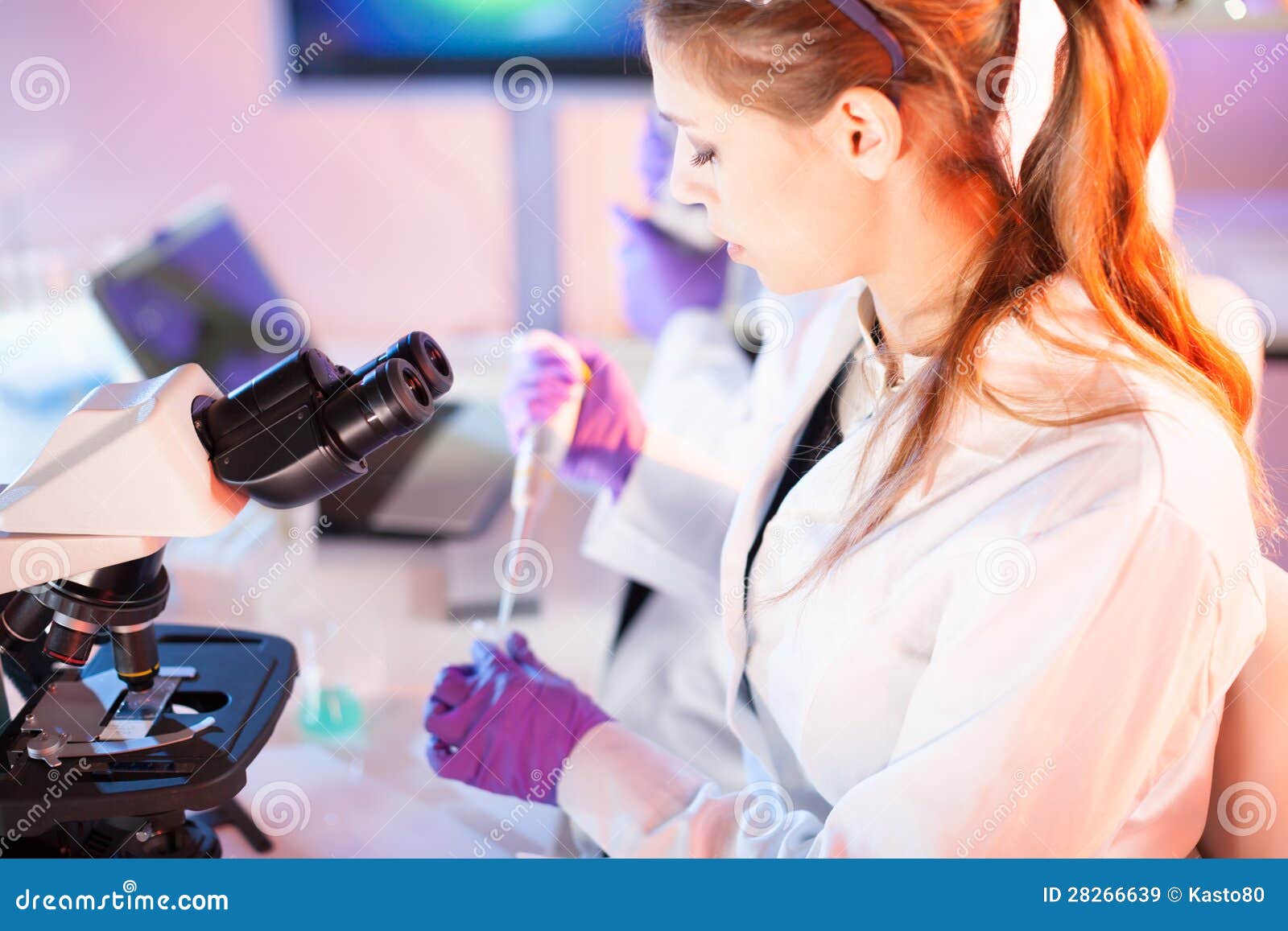 Researcher microscoping. stock image. Image of girl, cell - 28266639