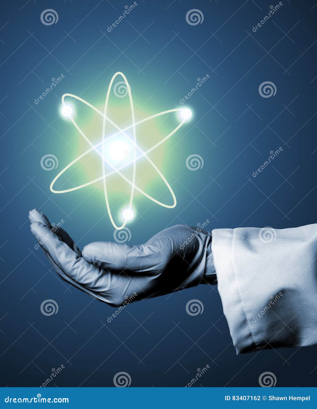 Researcher or Scientist with Rubber Glove Holding Glowing Atom M Stock ...