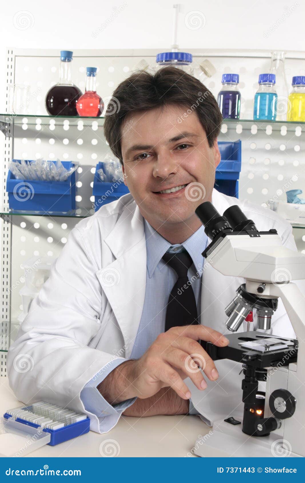 Researcher Scientist Sitting at Laboratory Desk Stock Image - Image of ...