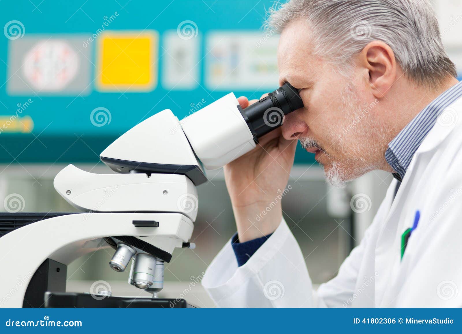 Researcher Using a Microscope in a Laboratory Stock Photo - Image of ...