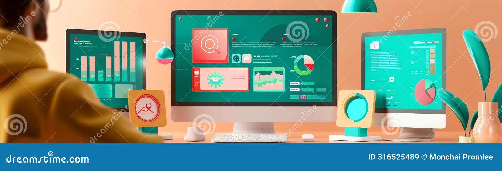 Researcher At Work In A Sustainable Office, Using Advanced Software For ...