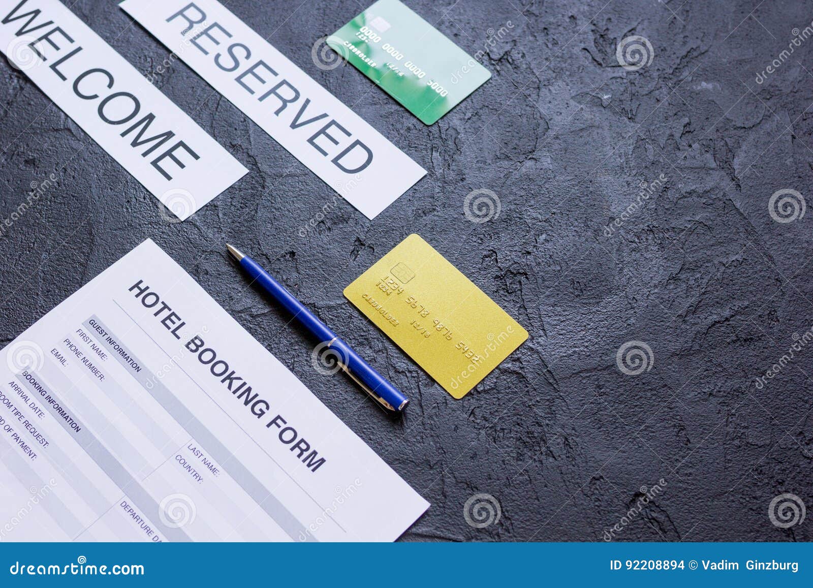 Reservation Form on Hotel Reception Dark Desk Background Stock Photo ...