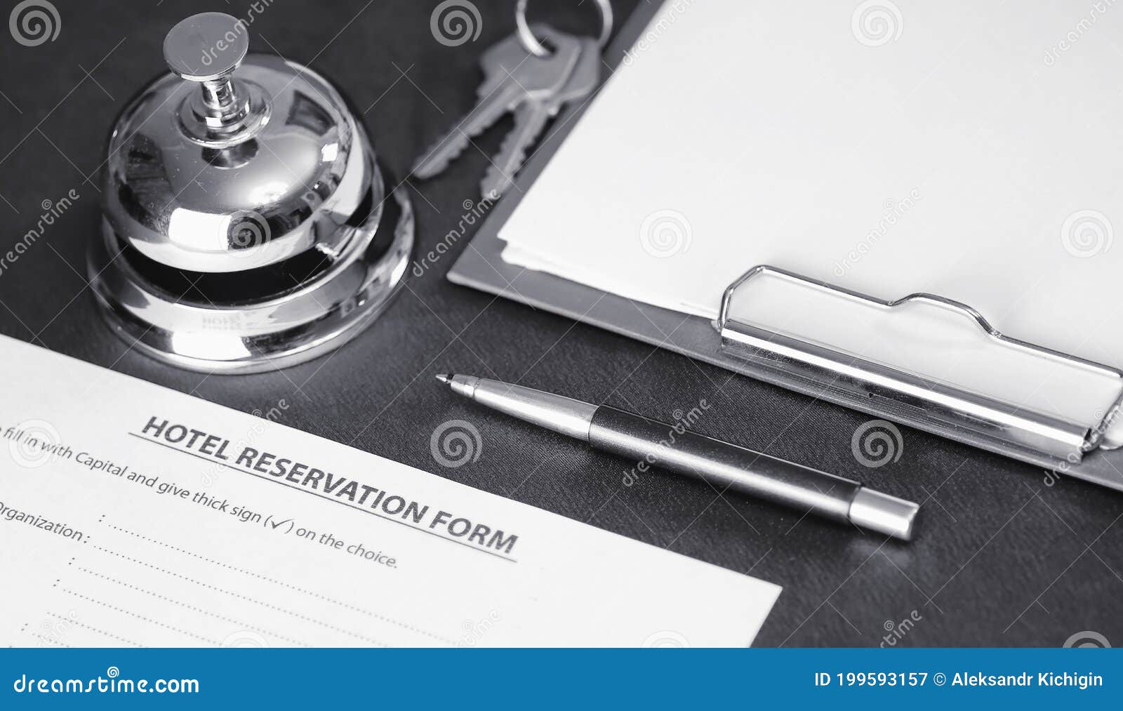 Reservation of the Hotel Room Black and White Stock Image - Image of ...