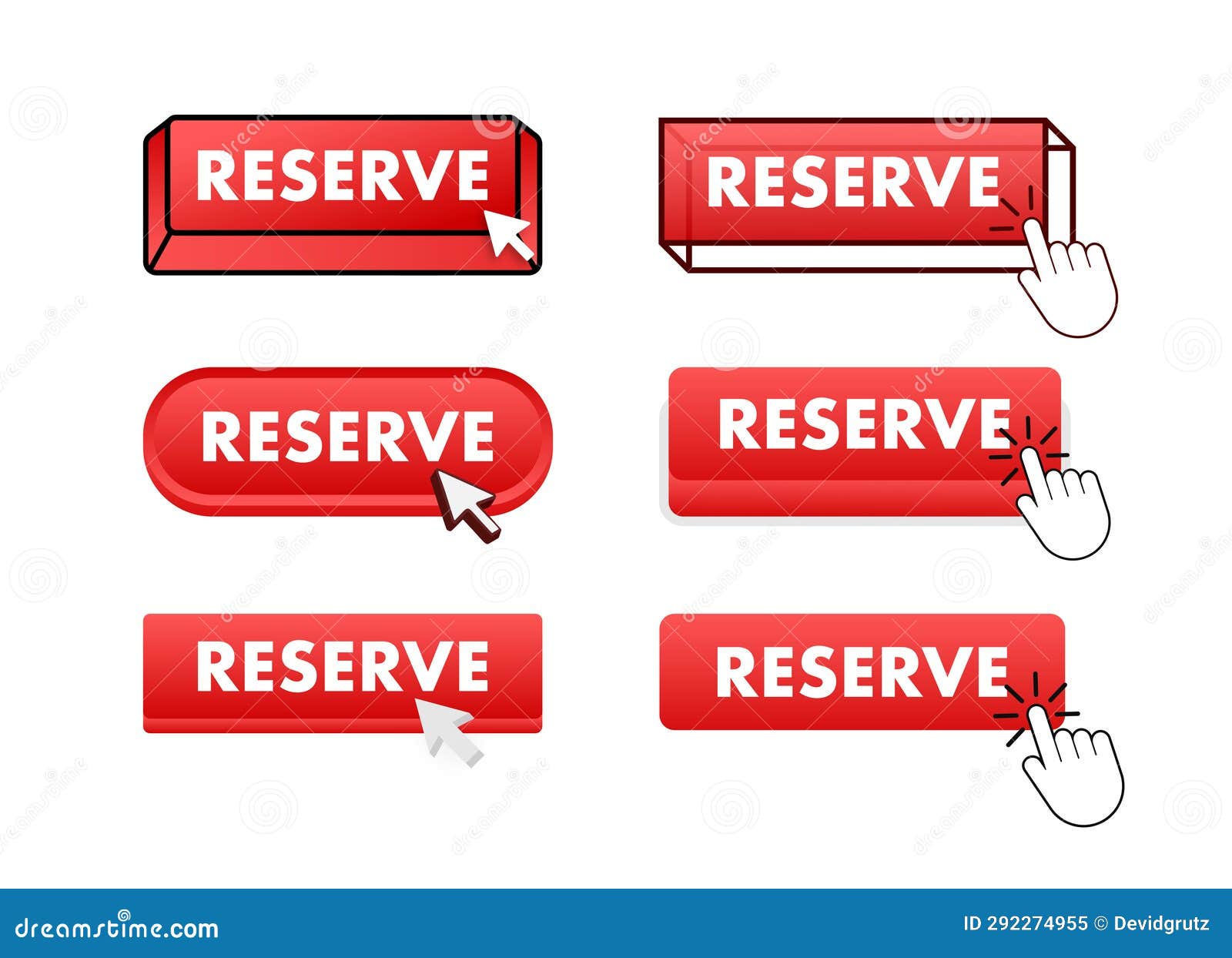 Reserve Button with Pointer Clicking. Reserve Web Buttons Set. User Interface Element in Flat ...