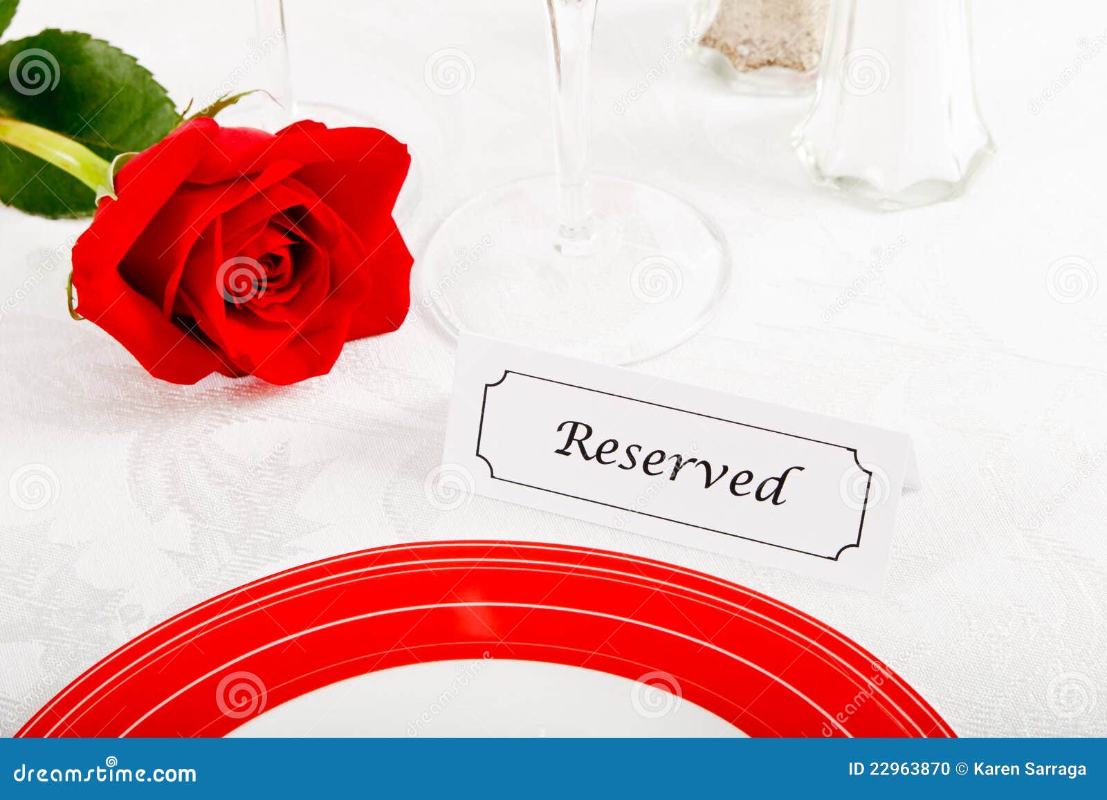 Reserved Restaurant Table with Red Rose Stock Photo - Image of ...