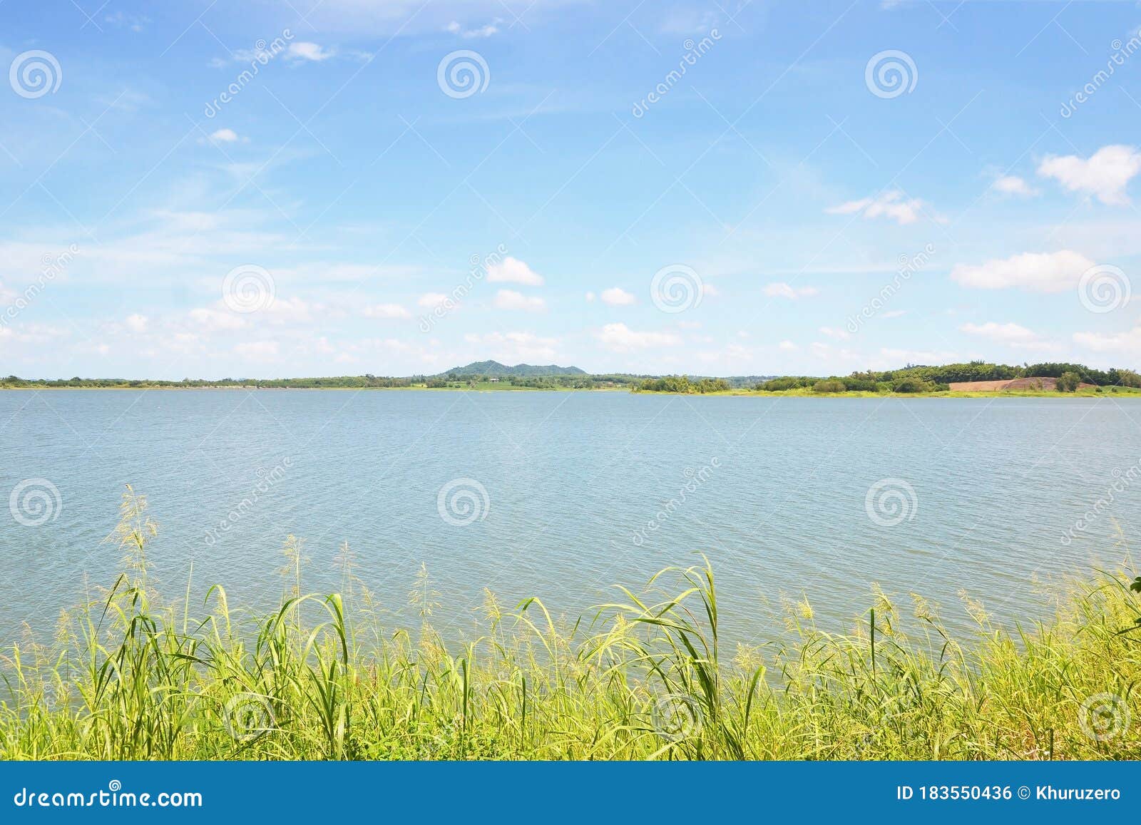 Reservoir with Mountain and Blue Sky Stock Photo - Image of landscape ...