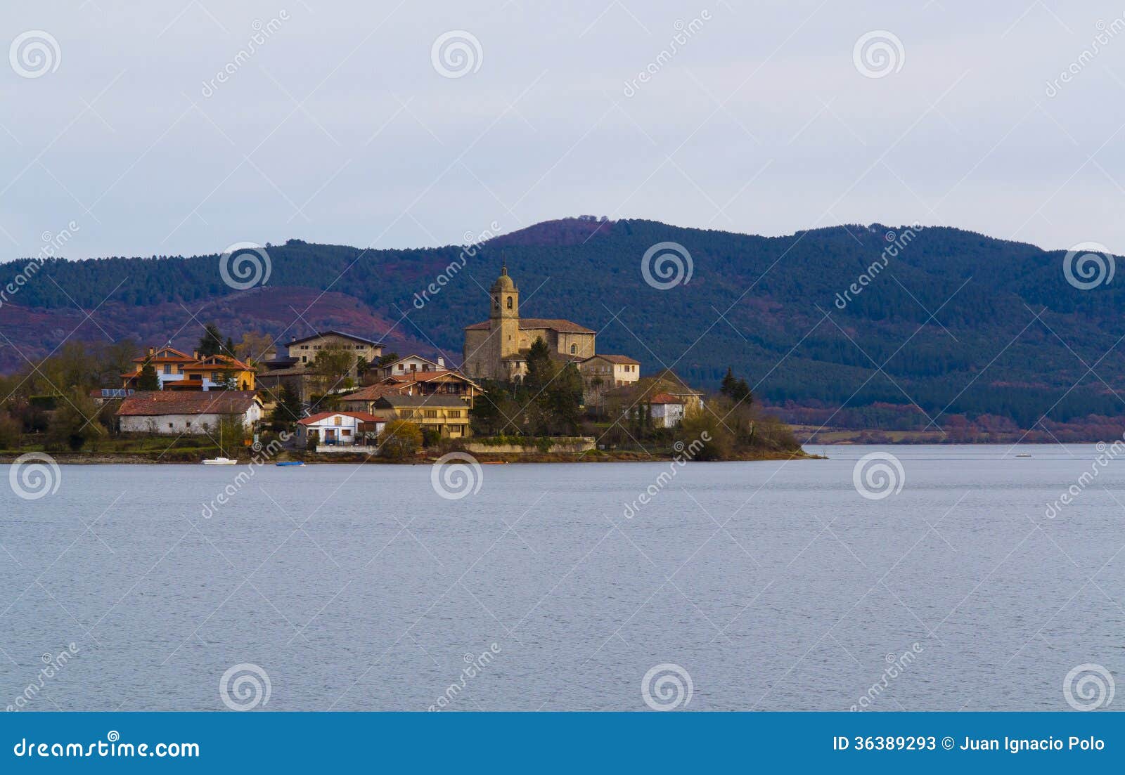 Reservoir and Township Ulibarri-Gamboa, Araba. Stock Image - Image of ...