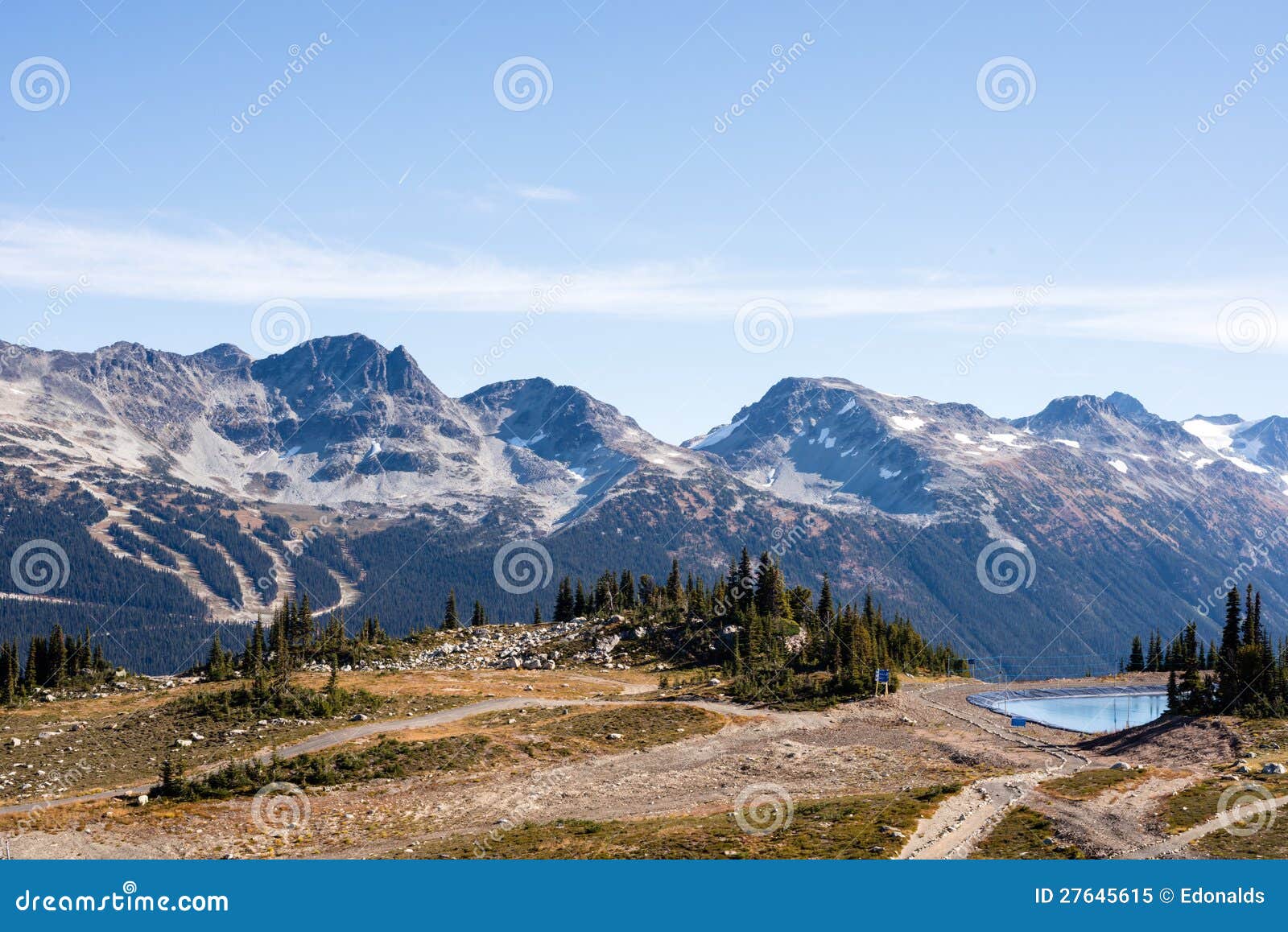 Reservoir on Whistler Mountain Stock Image - Image of evergreen, snow ...