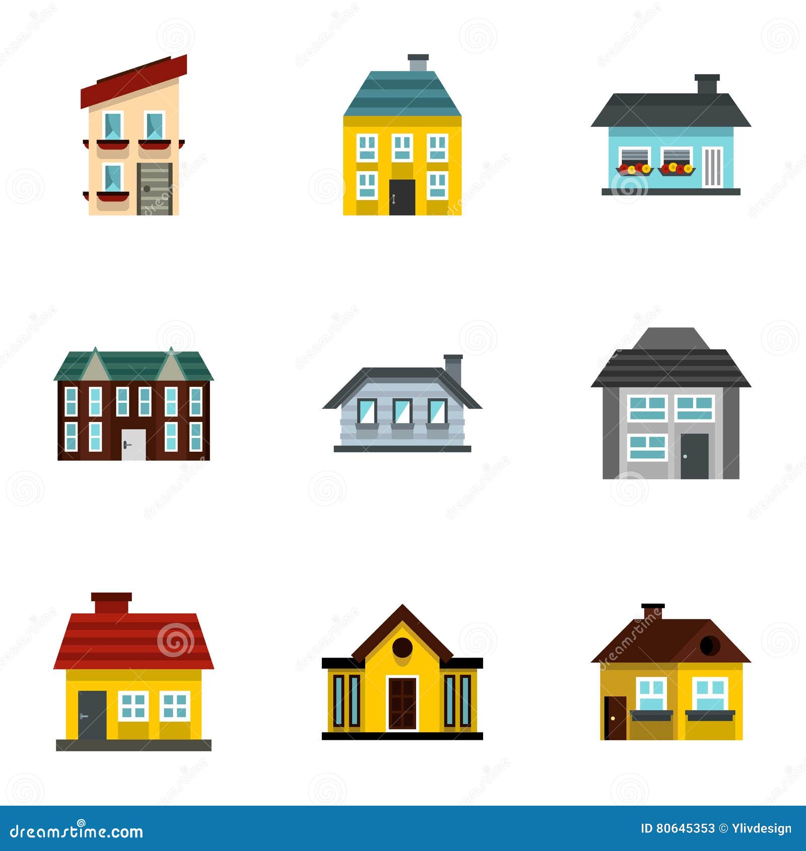 Residence Icons Set, Flat Style Stock Vector - Illustration of ...