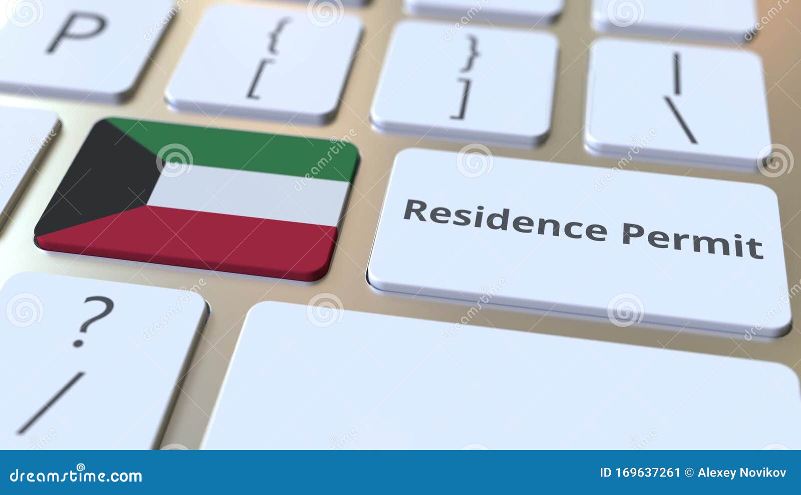 Residence Permit Text and Flag of Kuwait on the Buttons on the Computer ...