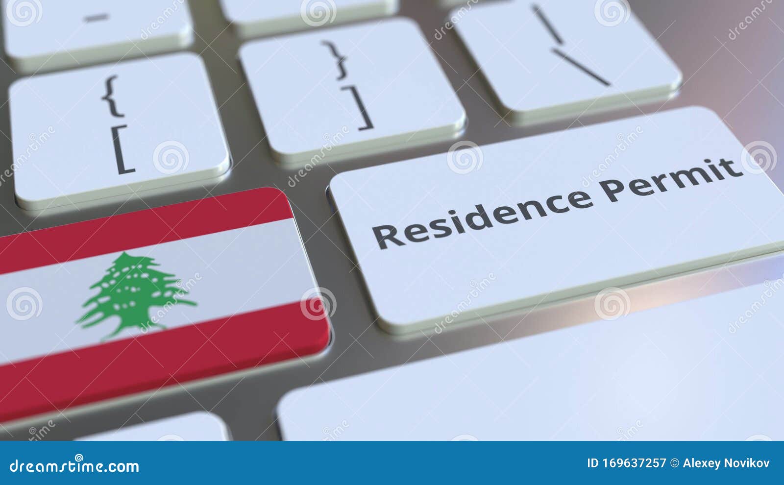 Residence Permit Text and Flag of Lebanon on the Buttons on the ...