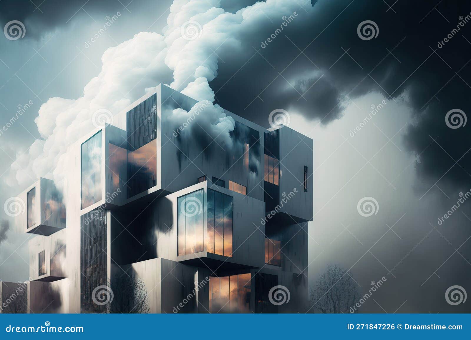Residences are Rising Against a Hazy Sky Stock Illustration ...
