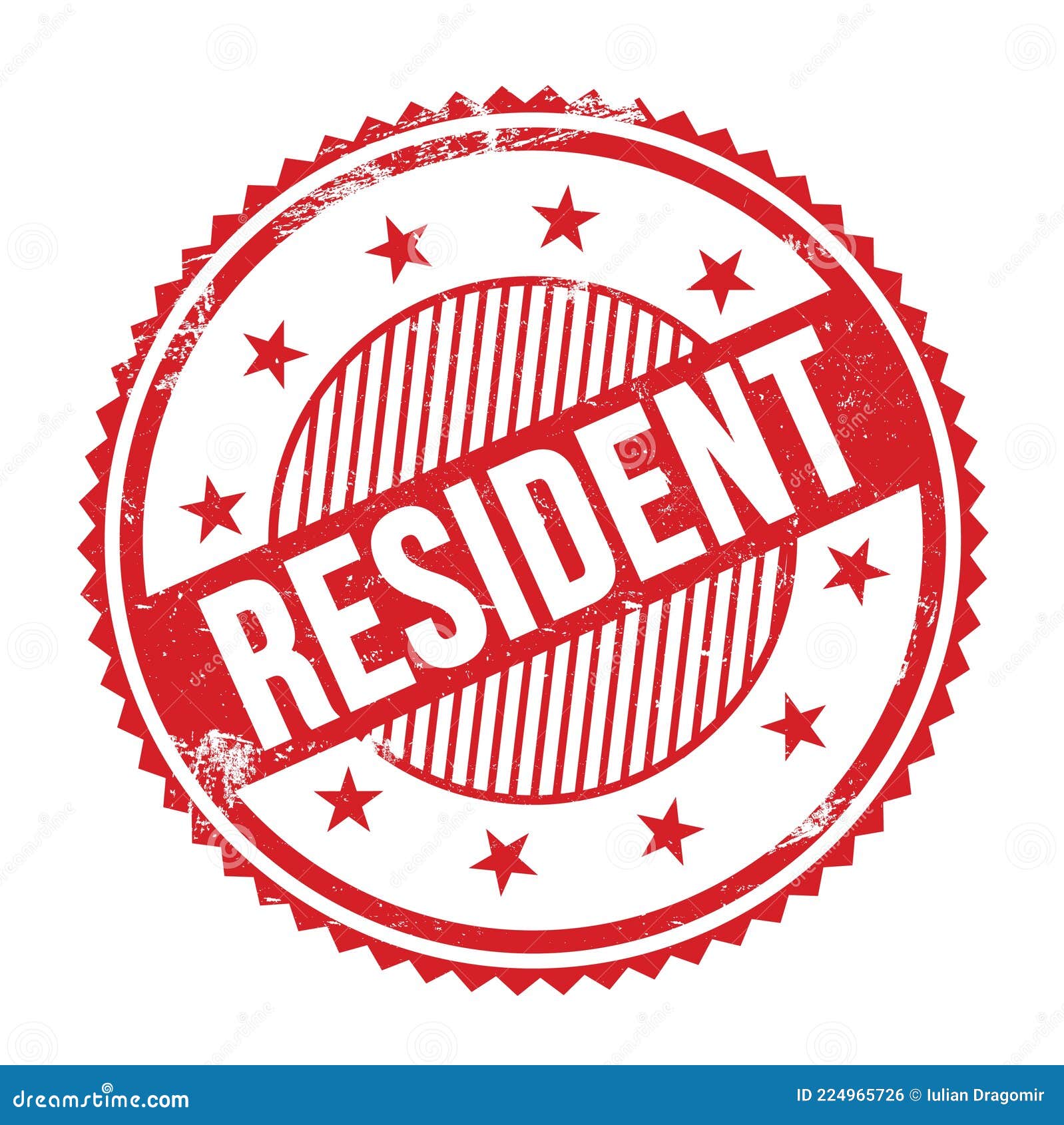 RESIDENT Text Written on Red Grungy Round Stamp Stock Illustration ...