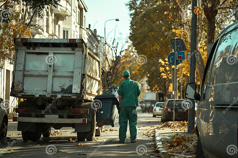 In a Residential Area, Garbage Collection Workers are Operating Garbage ...