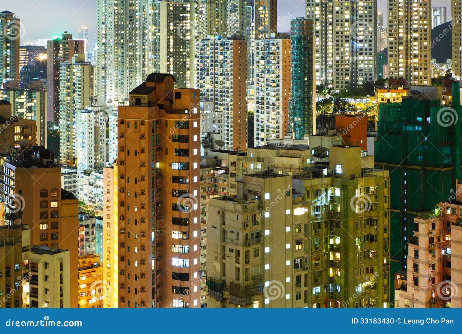 Residential Building in Hong Kong Stock Photo - Image of illuminated ...