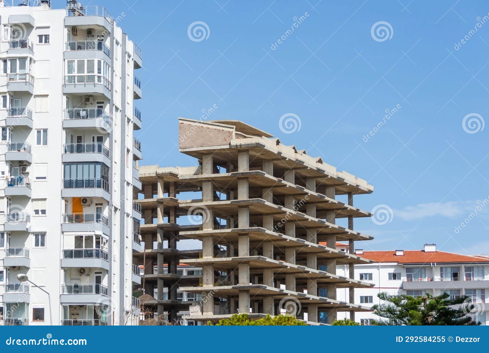 Residential Building Made of Frame Concrete Under Construction among ...