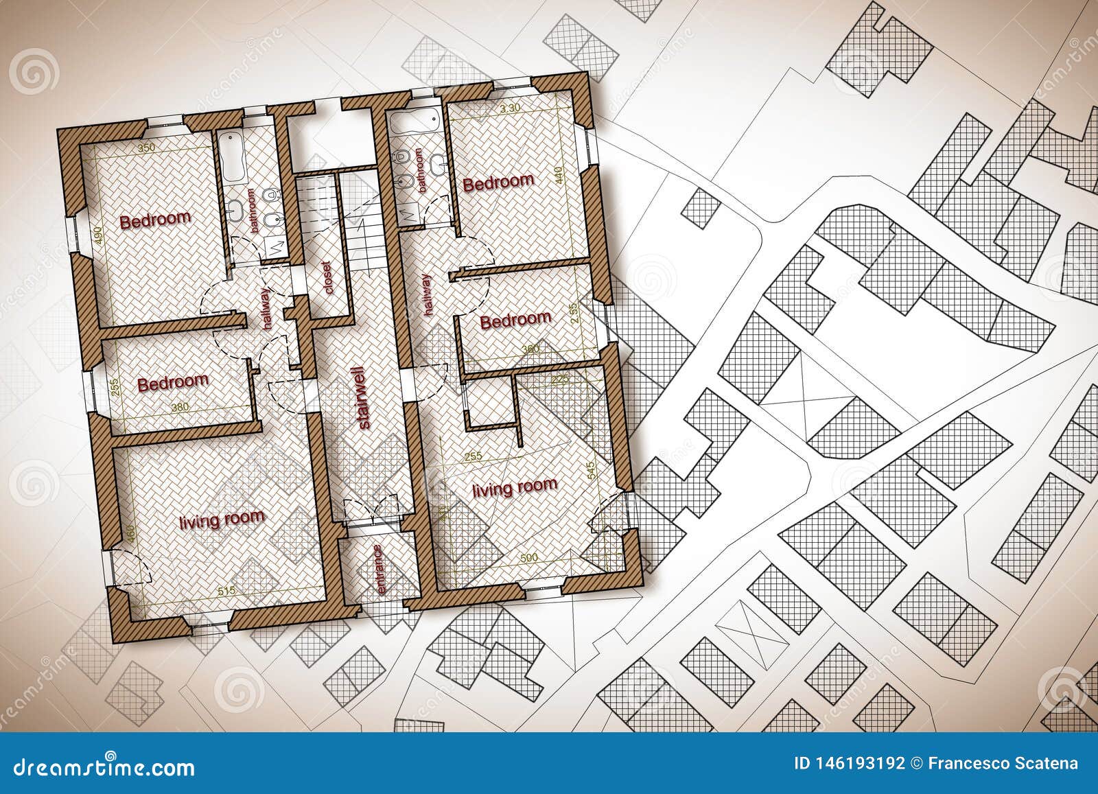 Residential Building Plan Over an Imaginary Cadastral Map of Territory ...