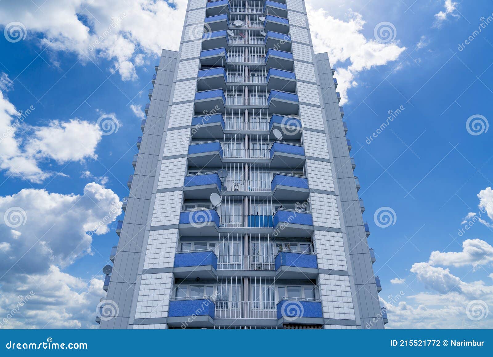 Skyscraper with Blue Balconies with Beautiful Blue Sky Stock Photo ...