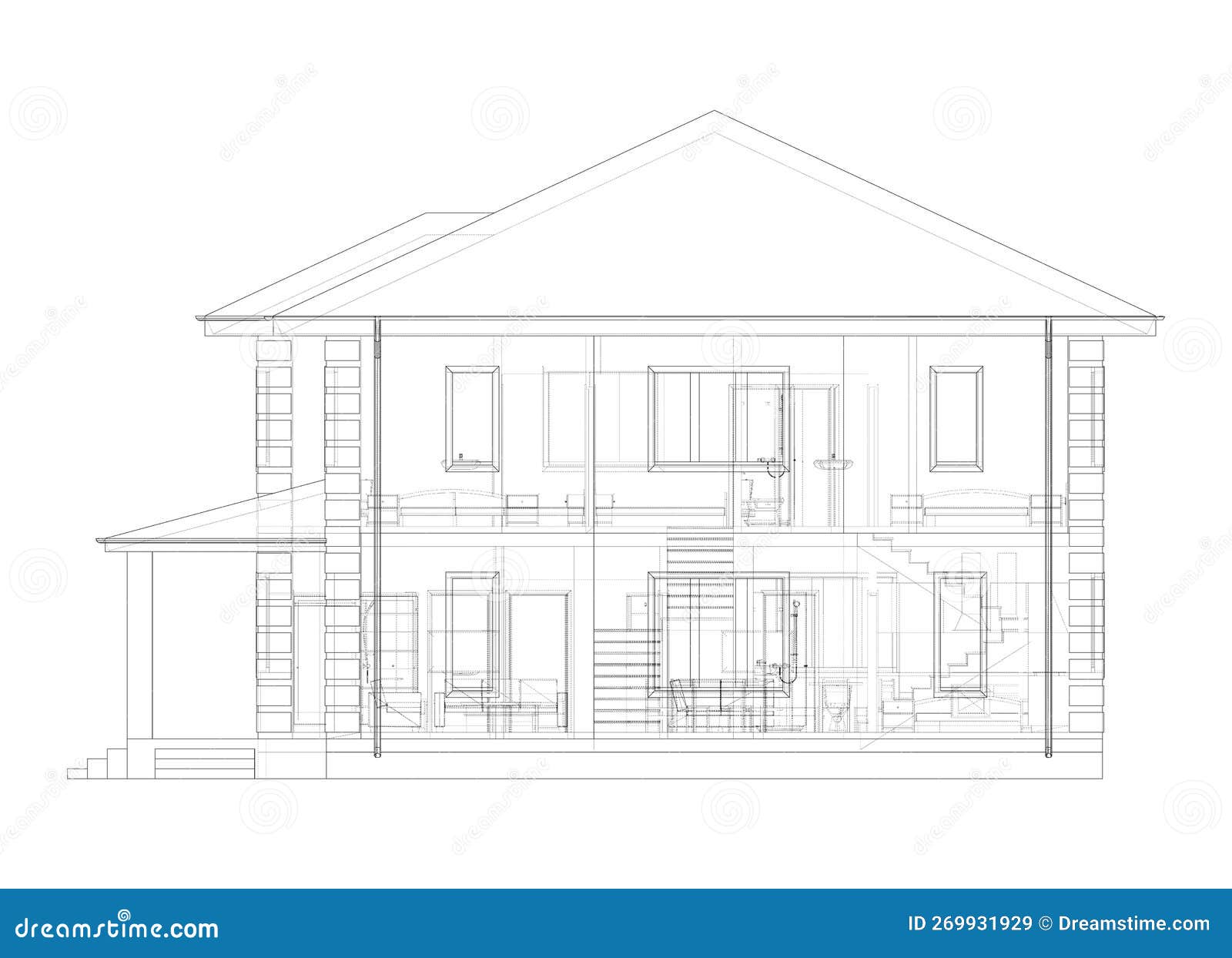 Residential Building Technical Drawing Stock Illustration ...
