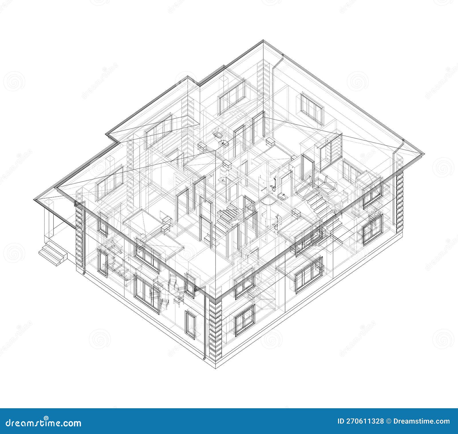 Residential Building Technical Drawing Stock Illustration ...