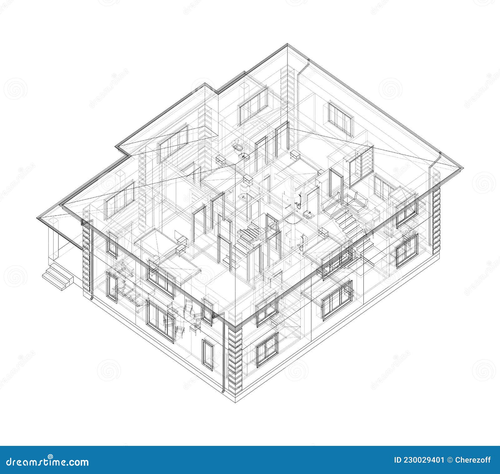 Residential Building Technical Drawing. Vector Stock Vector ...