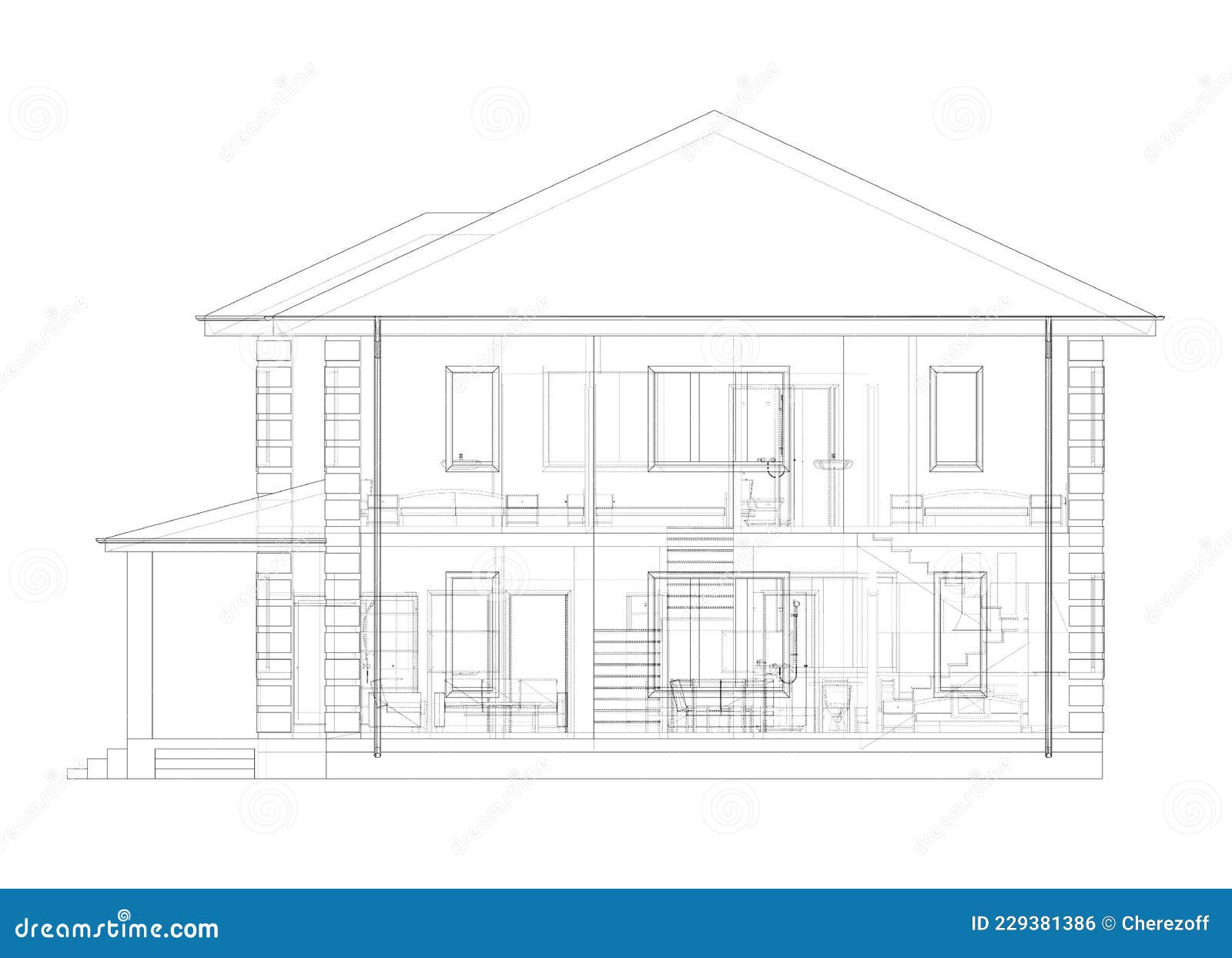 Residential Building Technical Drawing. Vector Stock Vector ...