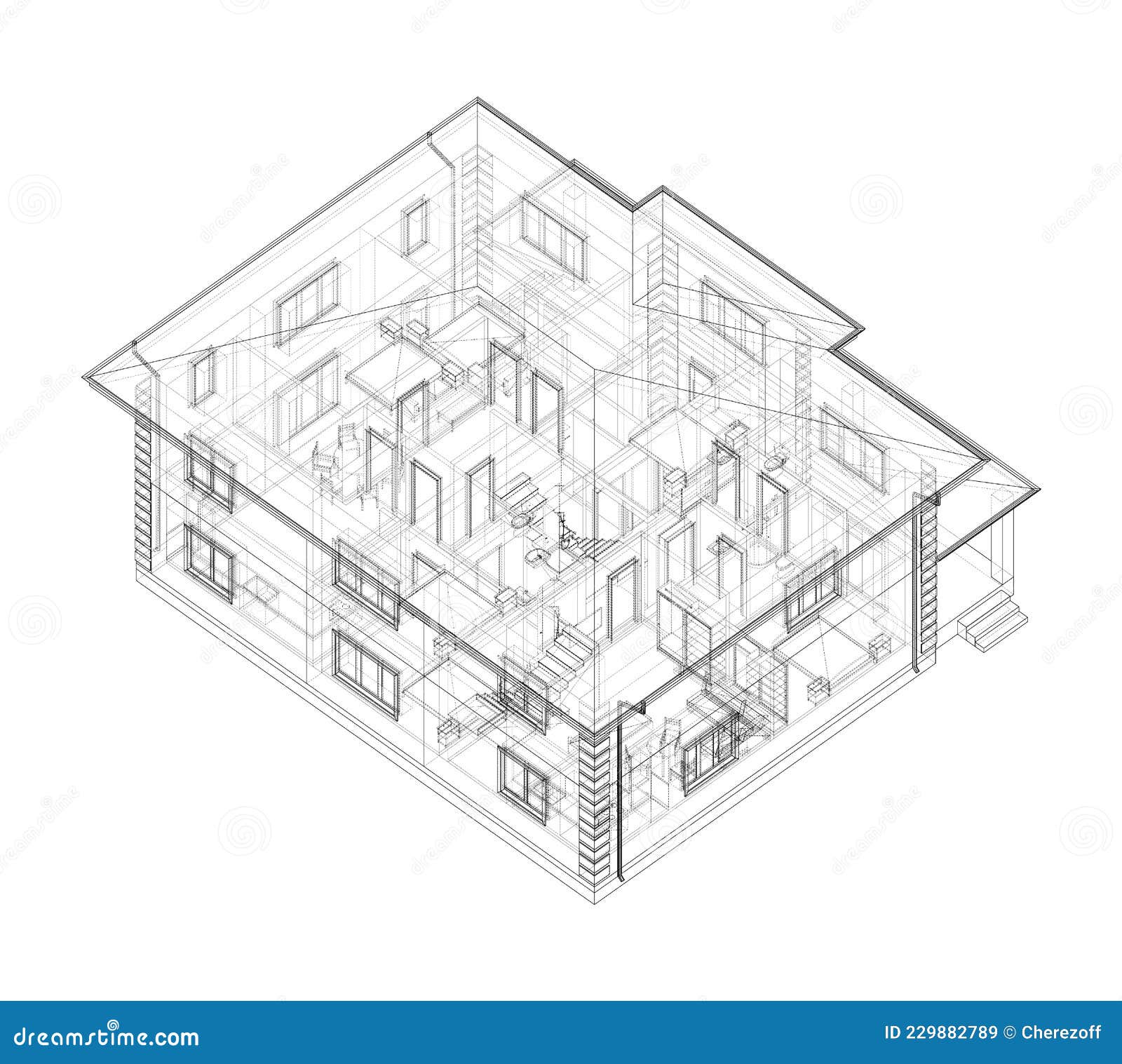Residential Building Technical Drawing. Vector Stock Vector ...