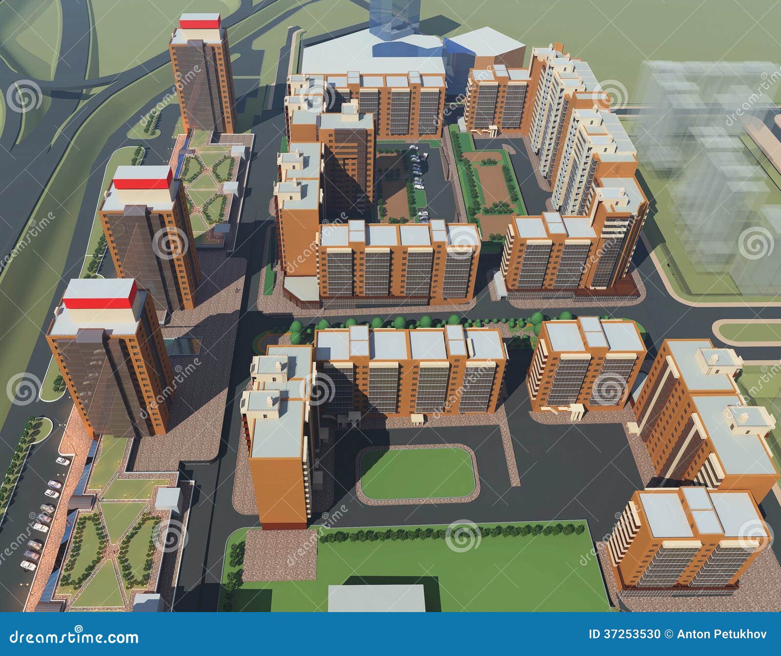 Residential Complex (3d Rendering) Stock Illustration - Illustration of ...