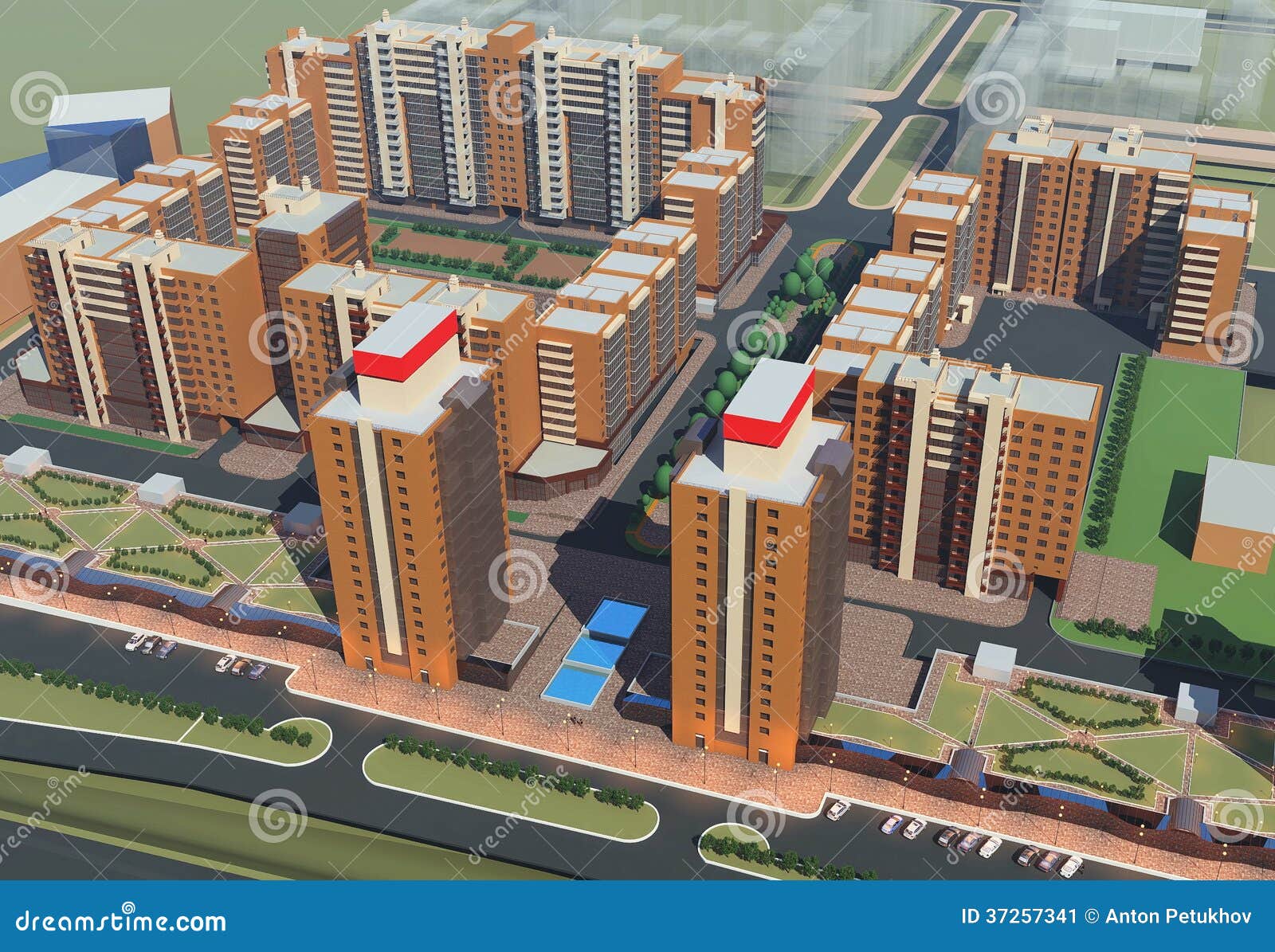 Residential Complex (3d Rendering) Stock Illustration - Illustration of ...