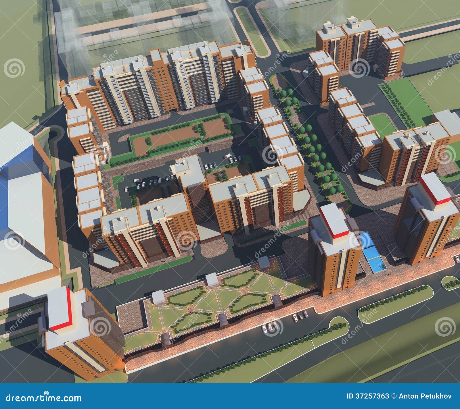 Residential Complex (3d Rendering) Stock Illustration - Illustration of ...