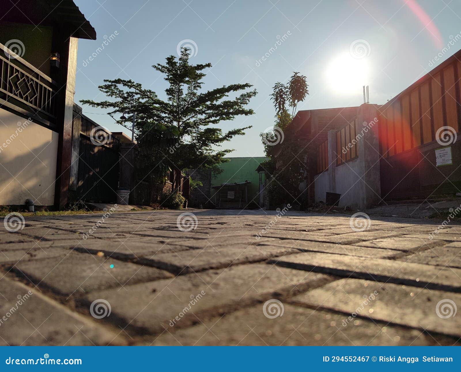 Residential Complex Street in the Morning Stock Image - Image of ...