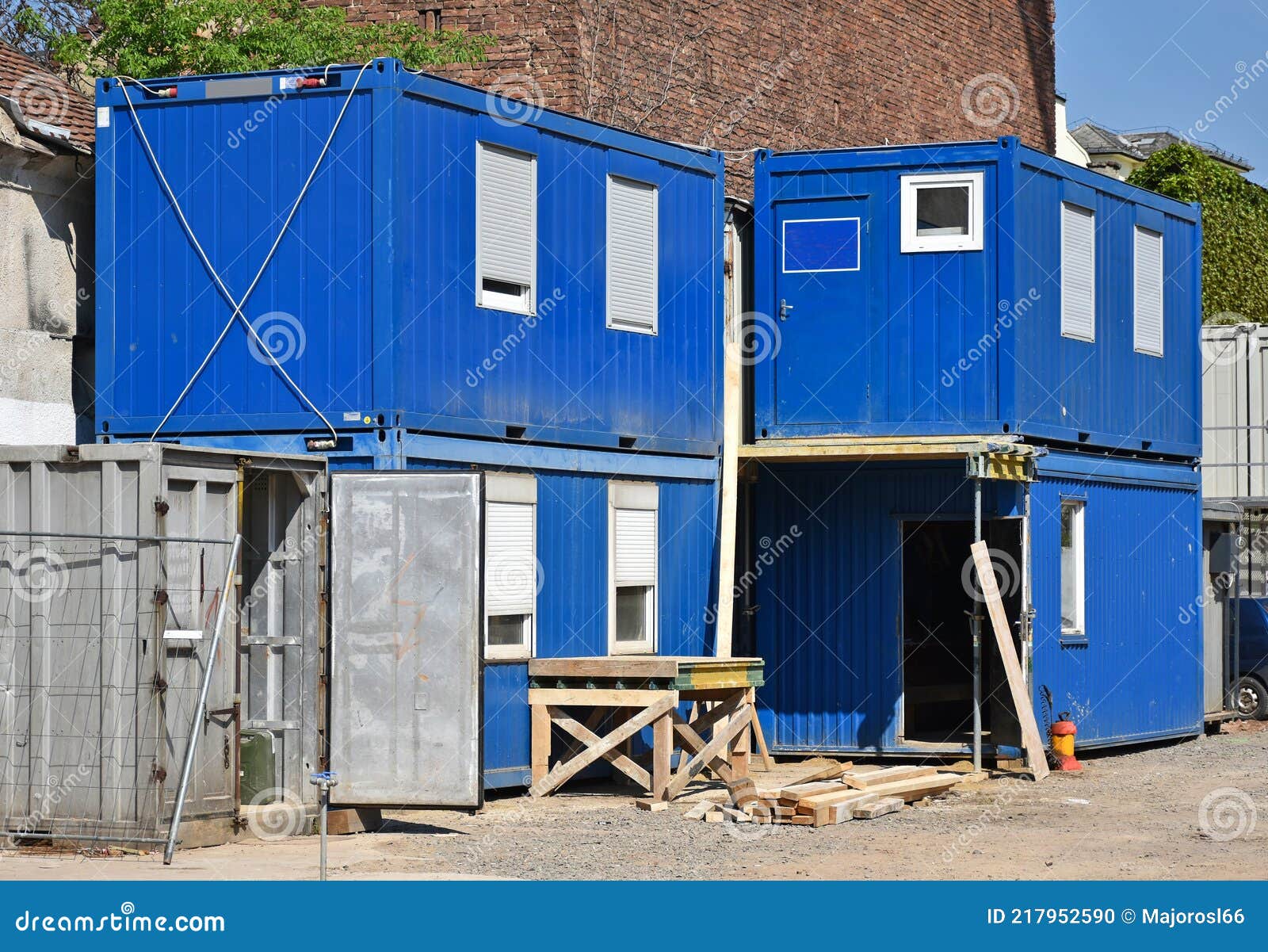Residential Containers at the Construction Site Stock Photo - Image of ...