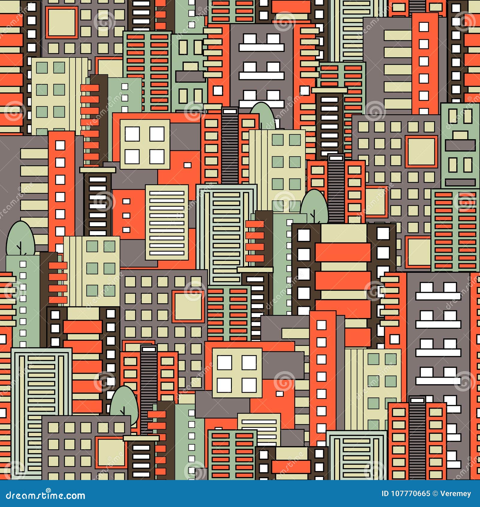 Residential District Seamless Pattern Stock Vector - Illustration of ...