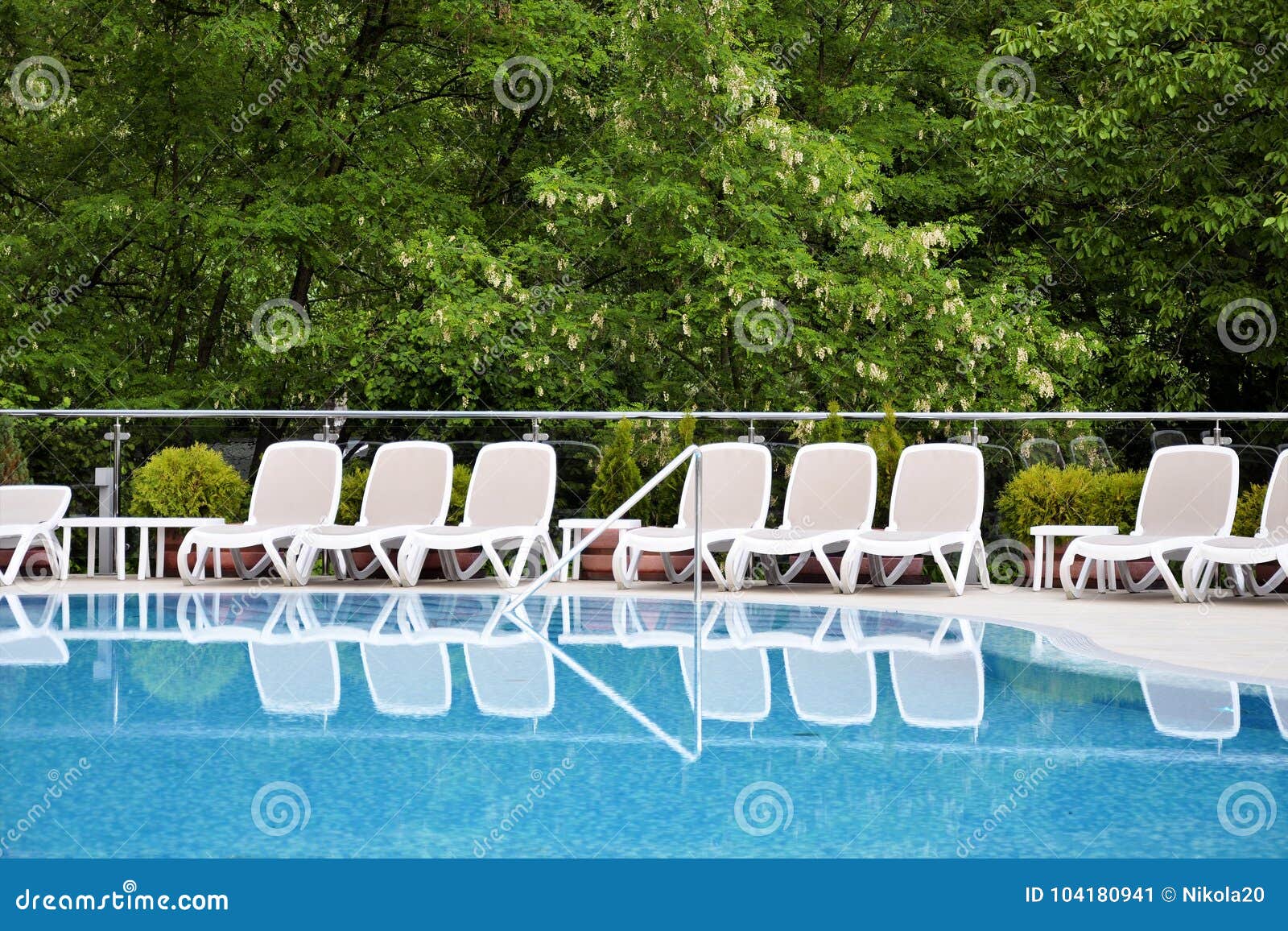 Residential in Ground Swimming Pool with Trees Stock Image - Image of ...