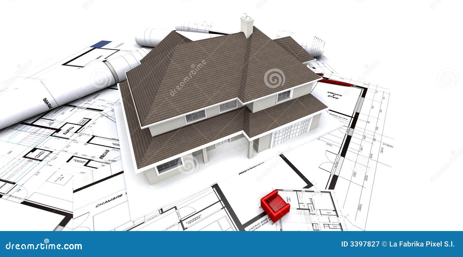 Residential House on Blueprint Stock Image - Image of ideas, estate ...