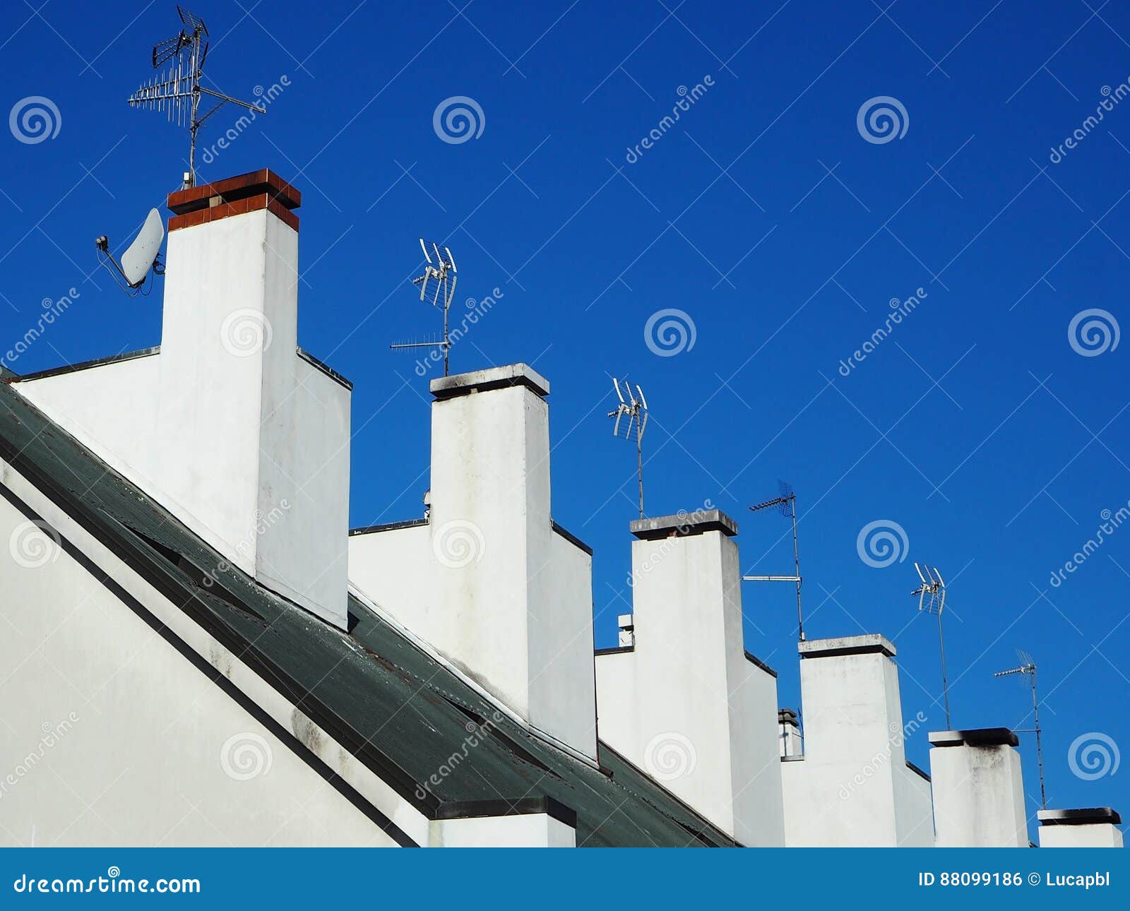 Residential house chimneys stock photo. Image of urban - 88099186