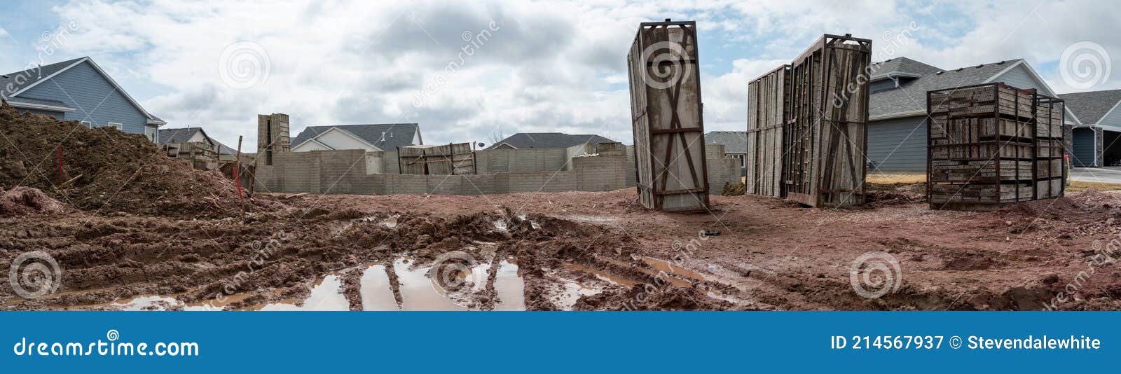 Residential House Construction Under Rain Delay with Mud and Tracks ...