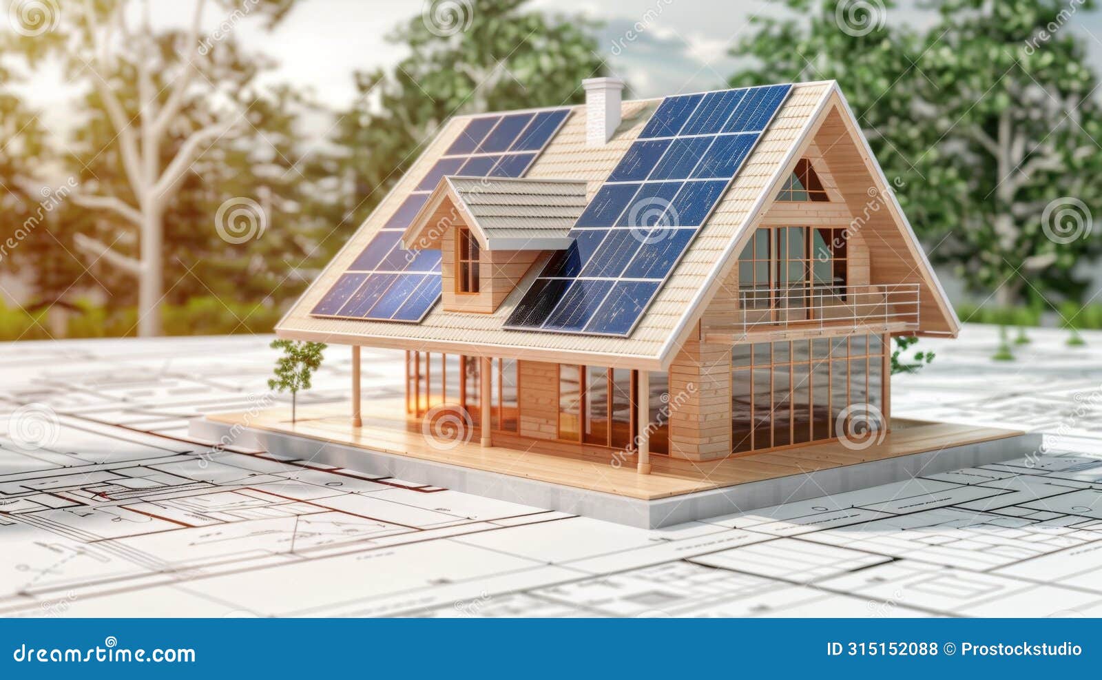 Energy-Efficient House with Solar Panel Stock Photo - Image of ...