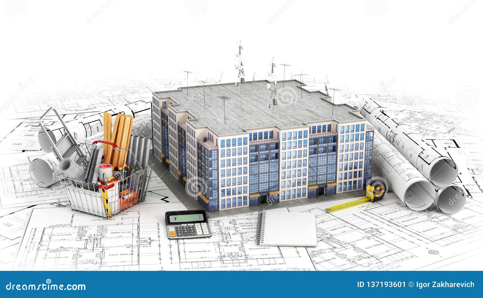 Residential House with Tools on Architect Blueprints. Housing Project ...