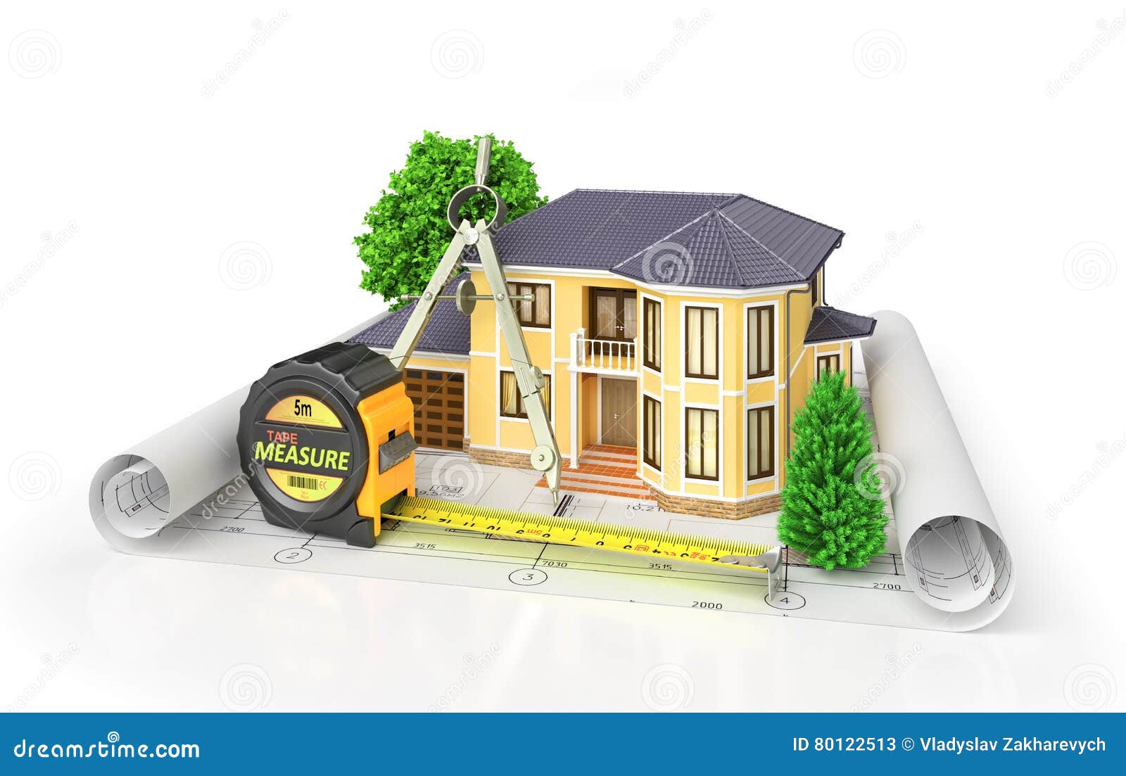Residential House with Tools on Architect Blueprints. Stock ...