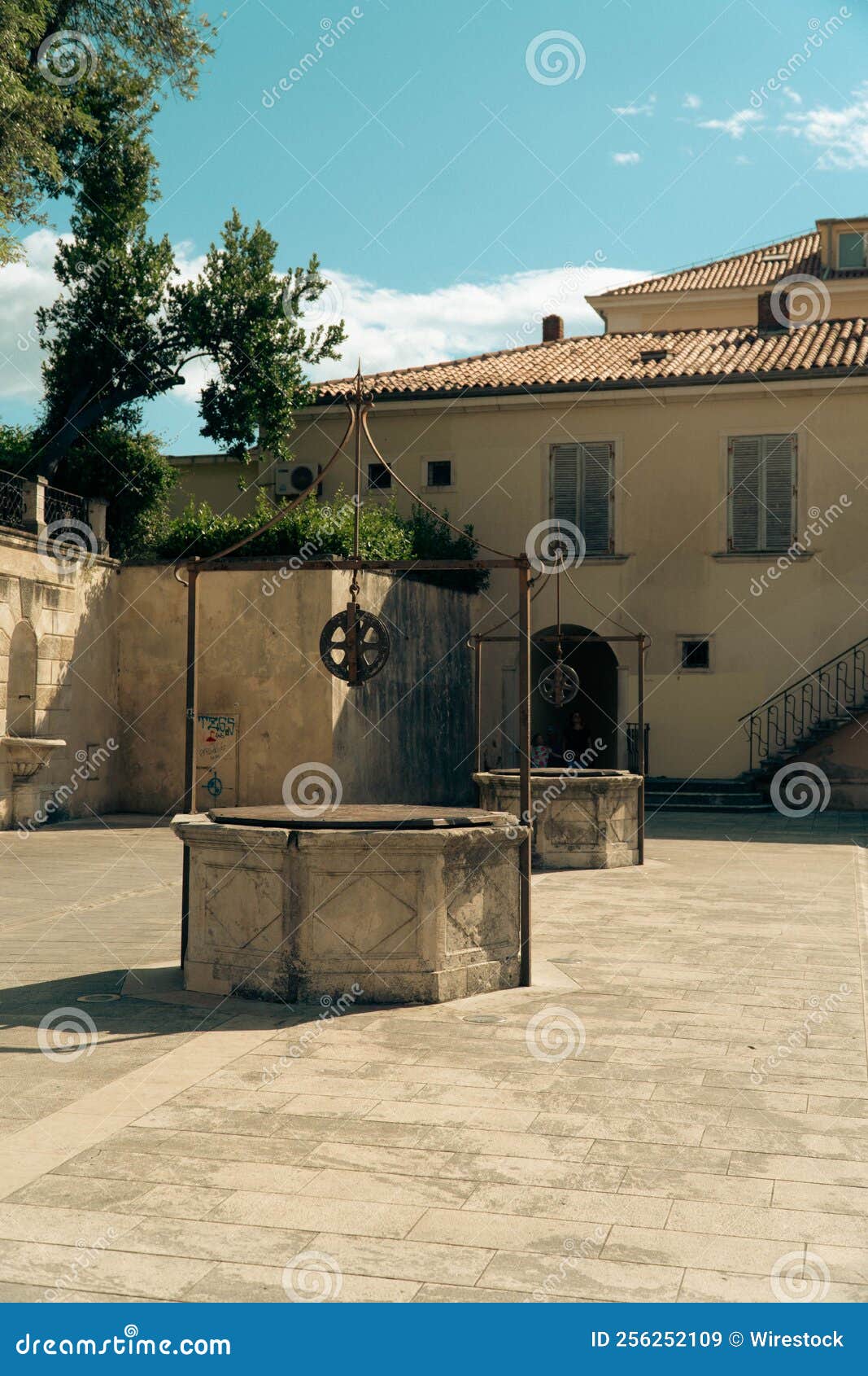 Residential House with Two Water Wells in the Courtyard Stock Image ...