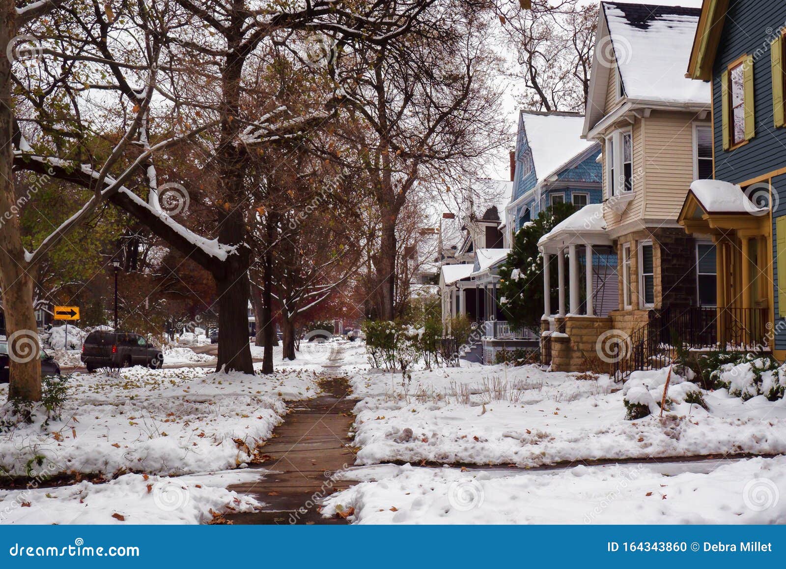 Residential Neighborhood after Snowfall Stock Photo - Image of copy ...