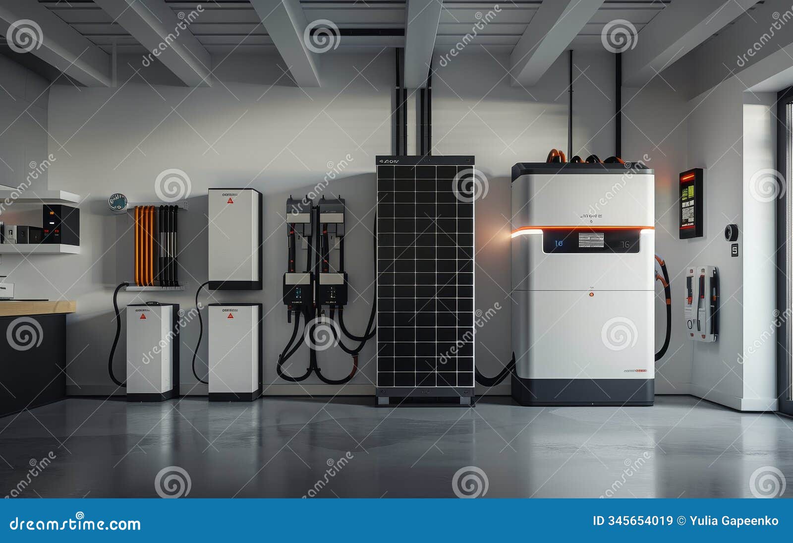 Residential Solar Panel and Battery Storage System in a Modern Garage ...