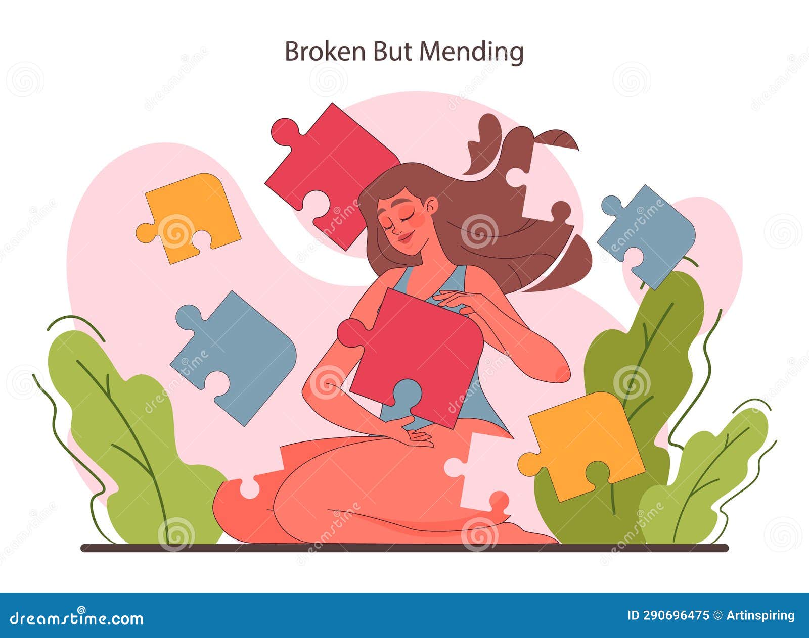 Resilience. Broken Female Character Mending Herself Stock Illustration ...