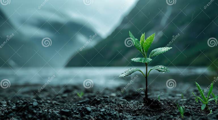 Resilient Plant Sprout Growing in Harsh Environment Stock Illustration ...